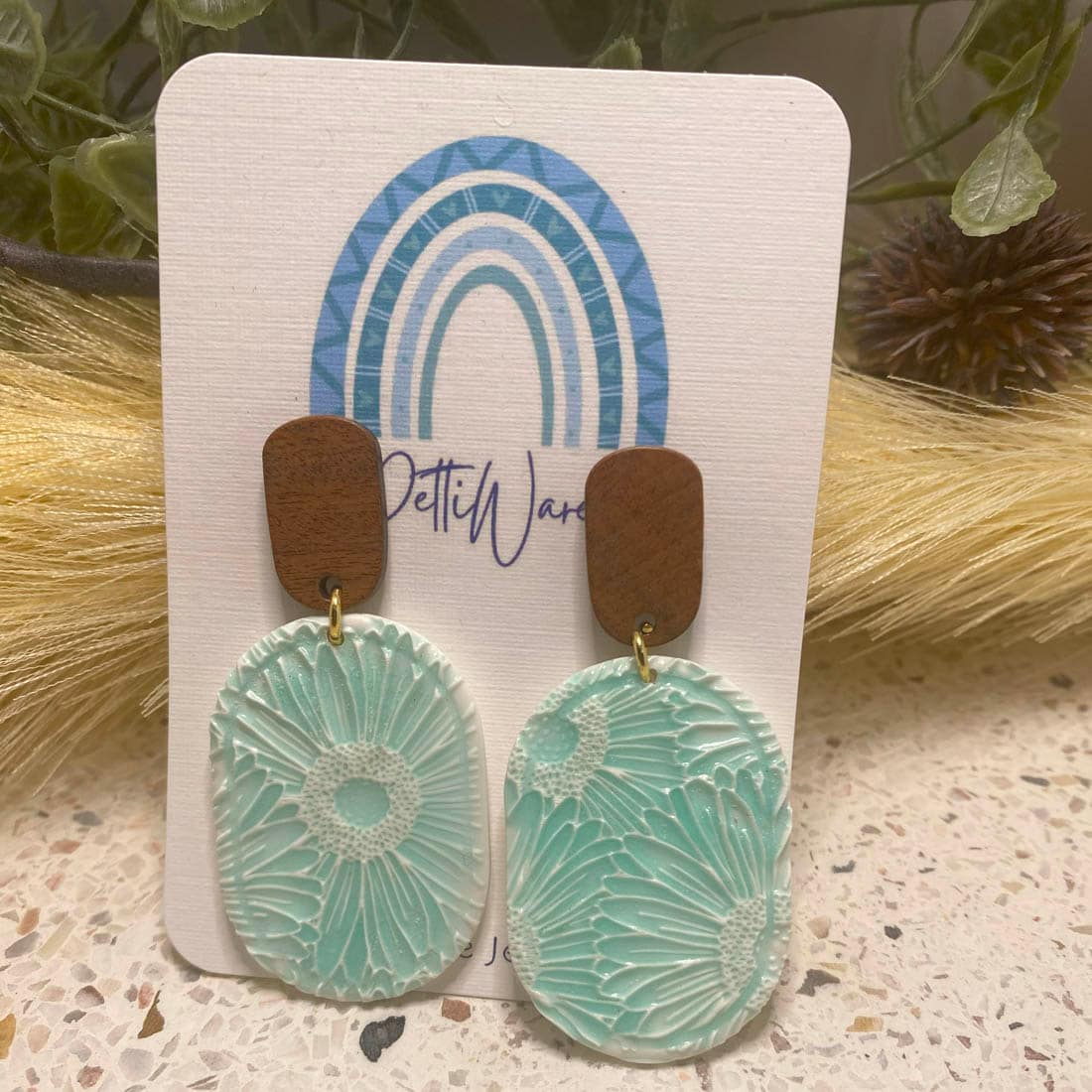 Turquoise Daisies — PettiWares Handmade Jewellery Polymer Clay Brooches ...