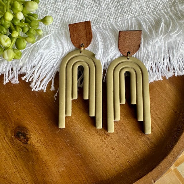 Olive Arches - Large Dangle Earrings — PettiWares - Handmade Jewellery - Polymer Clay Artisan ...